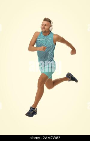 Keep running. Feel the rhythm. Motivational song. Man sportsman running ...
