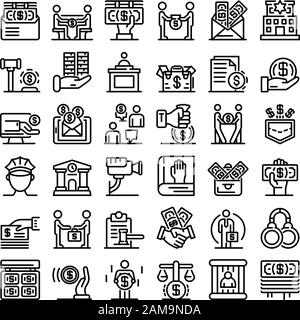Corruption linear icons set. Bribery, Extortion, Nepotism, Embezzlement, Fraud, Graft, Kickbacks ...
