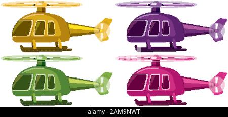 Set of four pictures of helicopters in different colors illustration ...