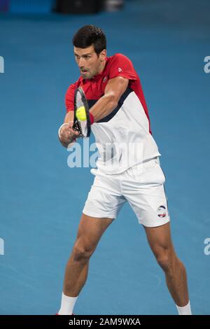 Novak Djokovic of Serbia plays a shot during match two of the Kooyong ...