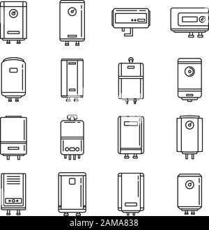 Water boiler icons set. Outline set of water boiler vector icons neon ...