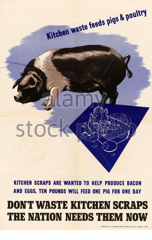 British, WW2 Food waste poster, The effects of over-cooking and keeping ...