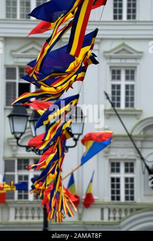 The historical center of Timisoara festively decorated with rows of ...