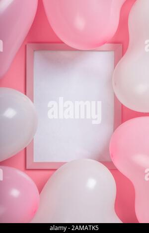 Valentine's Day memory with blank picture frame on pink background ...