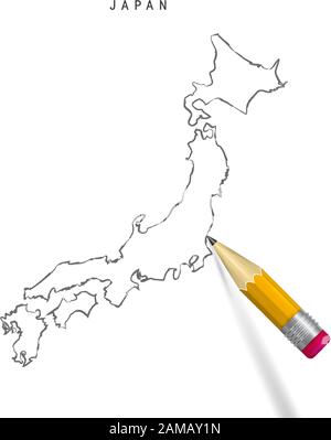 Japan map hand drawn sketch. Vector concept illustration flag ...