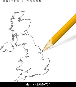 doodle hand drawn Great Britain map. detailed reliable map with cities ...