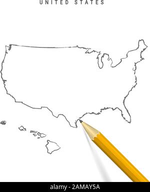 Usa map hand drawn sketch. Vector concept illustration flag, childrens ...
