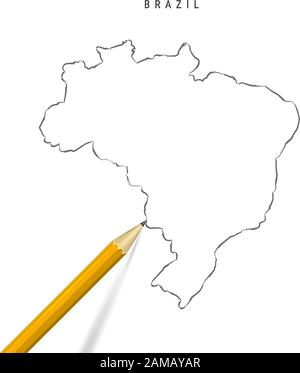 Brazil map hand drawn sketch. Vector concept illustration flag, childrens drawing, scribble map ...