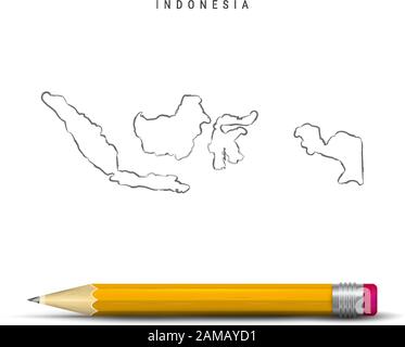 Indonesia map hand drawn sketch. Vector concept illustration flag ...