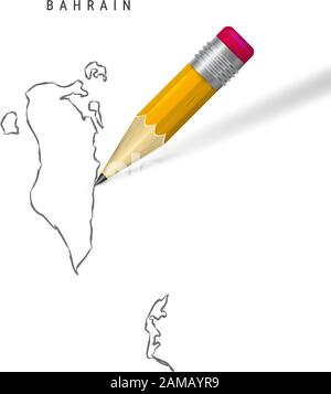 Bahrain map hand drawn sketch. Vector concept illustration flag ...