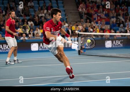 Novak Djokovic of Serbia plays a shot during match two of the Kooyong ...