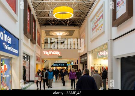 The Kingfisher Shopping Centre in Redditch, with it's palm trees, circa ...