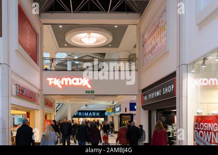 The Kingfisher Shopping Centre in Redditch, with it's palm trees, circa ...