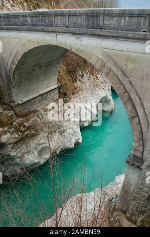 Slovenia, Soca, Kobarid, Napoleon Bridge across River Soca Stock Photo ...