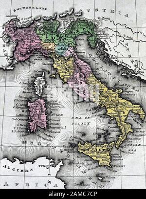 1834 Carey Map of Italy Rome Florence Naples Venice Sicily Stock Photo ...