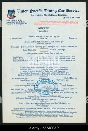 SUPPER (held by) UNION PACIFIC DINING CAR SERVICE (at) (RR;) (NYPL ...