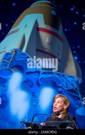 Boeing Defense, Space & Security President and CEO Leanne Caret speaks during an event to reveal ...