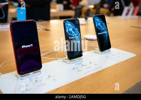 iPhone 11 series smartphones seen in an Apple retail store in Shanghai ...