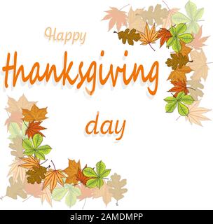 Happy Thanksgiving script with pumpkins and leaves vector illustration ...