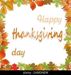 Happy Thanksgiving script with pumpkins and leaves vector illustration ...