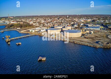 Aerial View of Refinery on the Delaware River New Jersey Stock Photo ...