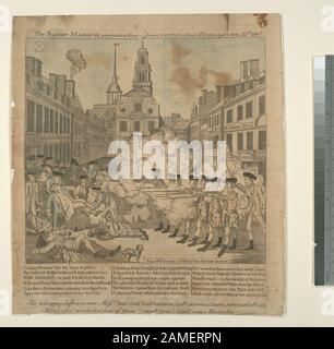 An engraving of the Boston Massacre on March 5th, 1770. Five civilians ...