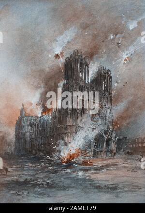 Cathedral of Reims, First World War, 19 April 1917. Artist: Unknown ...