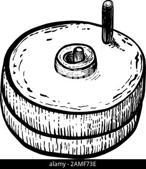 Manual old millstone. Hand millstones for grain with handle holder ...