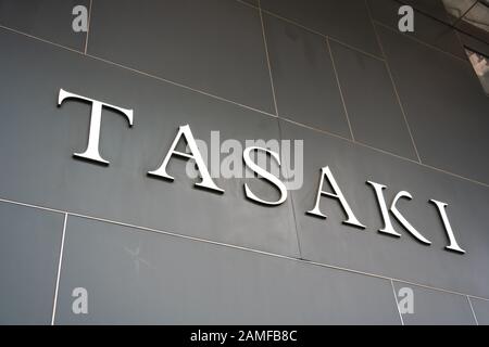 Japanese international pearl and diamond jeweler Tasaki logo seen in ...