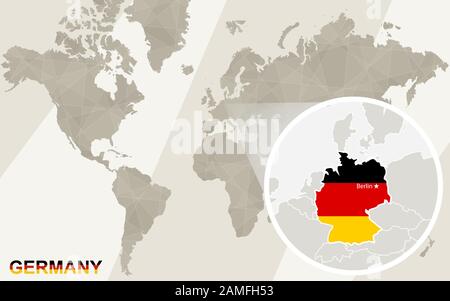 World map with zoom on Germany. Map in loupe. Vector illustration in ...