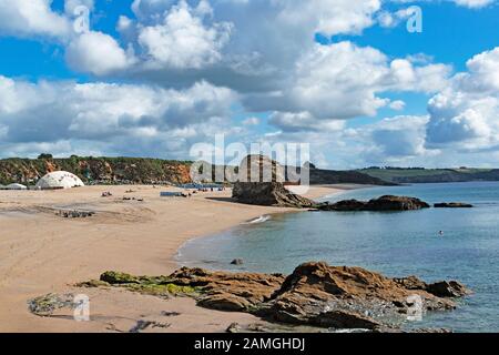 The beach at Carlyon Bay in Cornwall. Close by is the now derelict ...