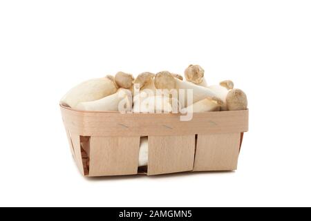 King Oyster mushroom or Eringi in wooden bowl isolated on white ...