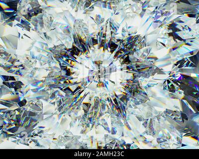 Gemstone structure extreme closeup and kaleidoscope. top view of round ...