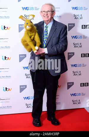Nigel Plaskitt with Harley Hare arrives at The Writers' Guild Awards ...