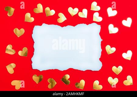 top view of empty paper hearts with ribbon isolated on pink Stock Photo ...