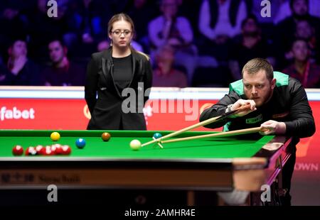 Mark Allen during his match against Judd Trump on day five of the 2026 ...