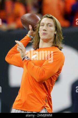 Clemson quarterback Trevor Lawrence warms up before the Sugar Bowl NCAA ...
