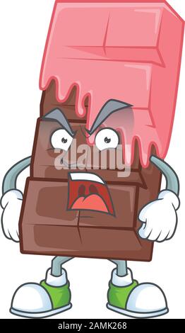 cartoon character of chocolate bar with pink cream with angry face ...