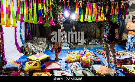 Patang(kite) stall in Patang(kite) fair. People buying patang, pipuda ...