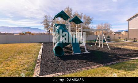 Panorama frame Kids playground in winter snow day light Stock Photo - Alamy