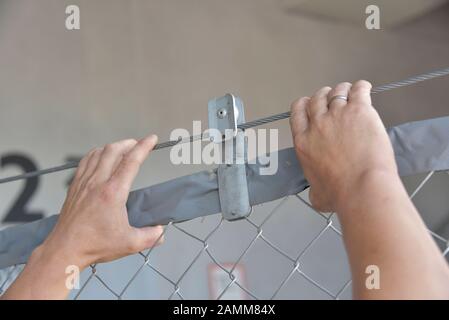Mobile fence system "SecuFence" in the Munich Allianz Arena. The boxes ...