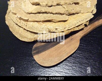 Injera flat bread made of teff flour, Ethiopian national dish, Ethiopia ...
