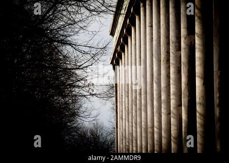 Columns on the facade of the Haus der Kunst in Munich. Paul Ludwig ...