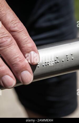 Railing with Braille for orientation in the inner courtyard of the ...
