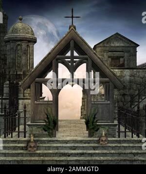 Gothic skulls background / 3D illustration of dark grungy human skulls ...