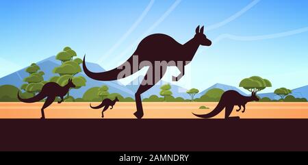 Kangaroo background. Cartoon australian landscape with wildlife animals ...