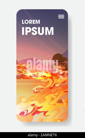 Forest fire, burning trees and grass. Vector wildfire, cartoon natural ...