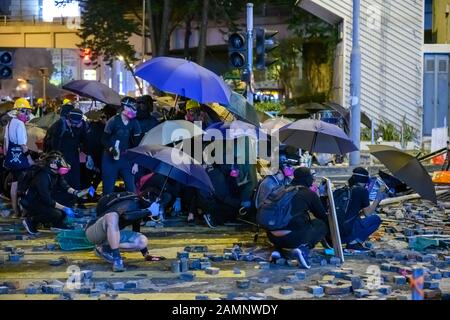 PolyU, Hong Kong - Nov 18, 2019: The second day of the Siege of PolyU ...