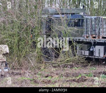 Lyneham, Wiltshire, UK. 14th Jan 2020. Loaded MOD Lorry Crashes into ...