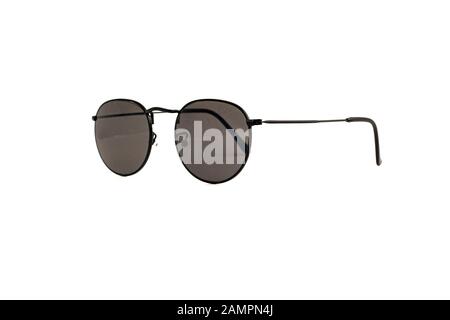 Black round sunglasses with thin frame at isolated white background ...